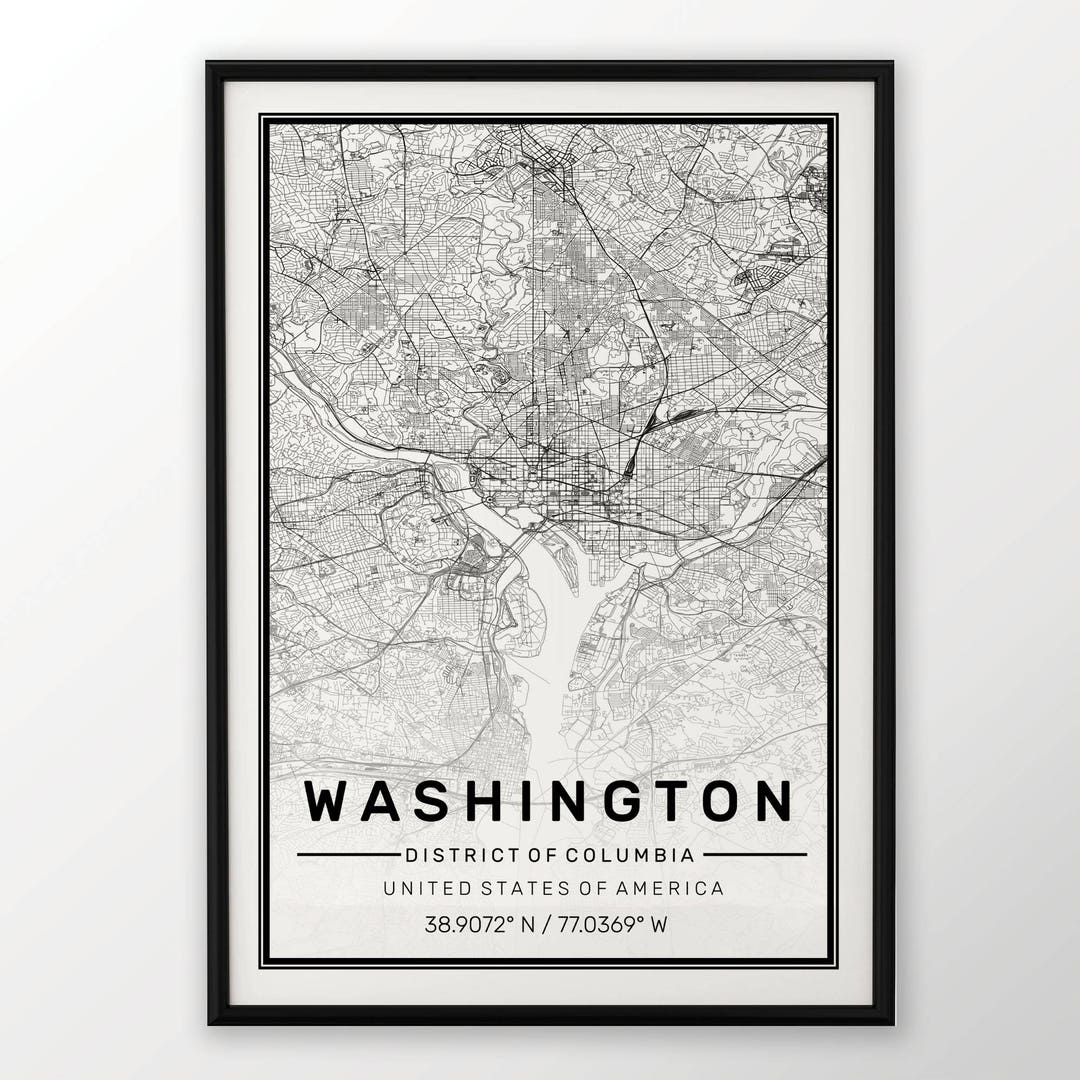 Washington City Map Print, Modern Contemporary Poster in Sizes 50x70 ...