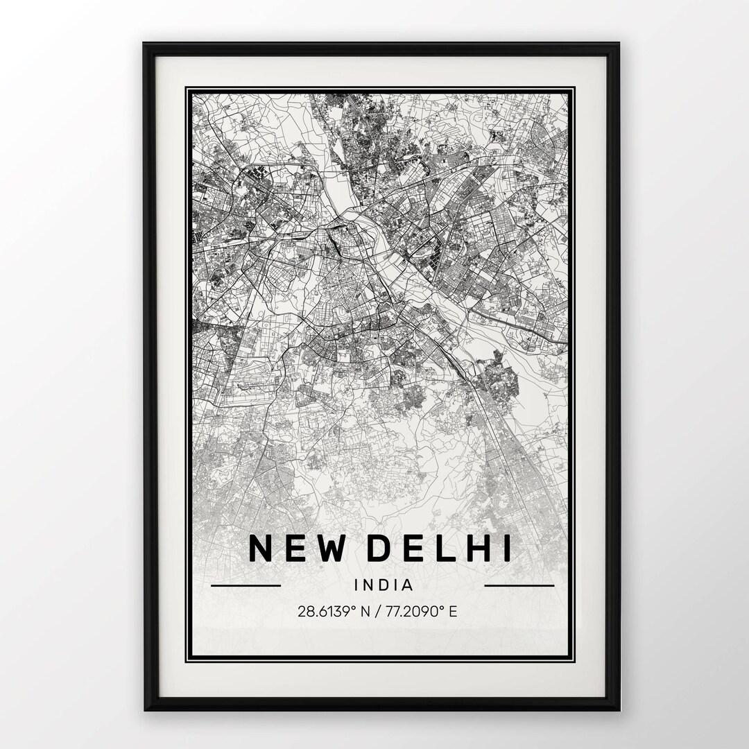 New Delhi City Map Print Modern Contemporary Poster in Sizes 50x70 Fit ...