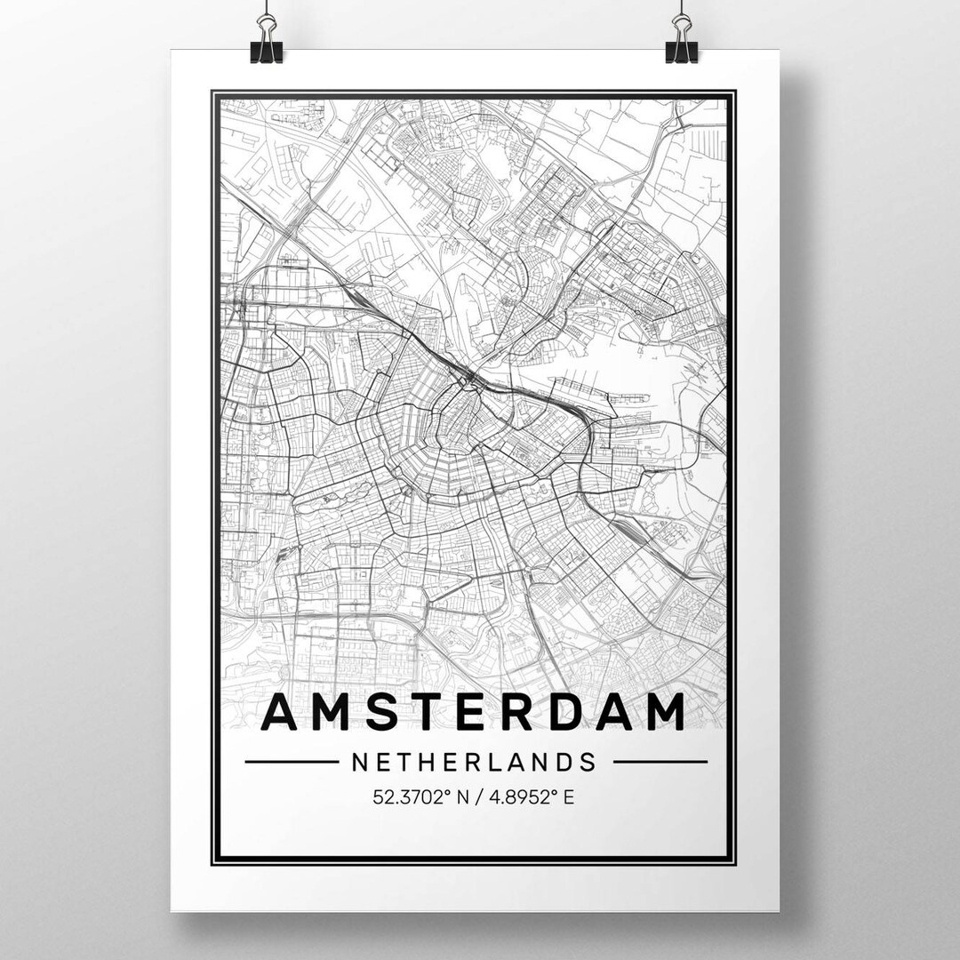 Amsterdam City Map Print, Modern Contemporary Poster in Sizes 50x70 Fit ...