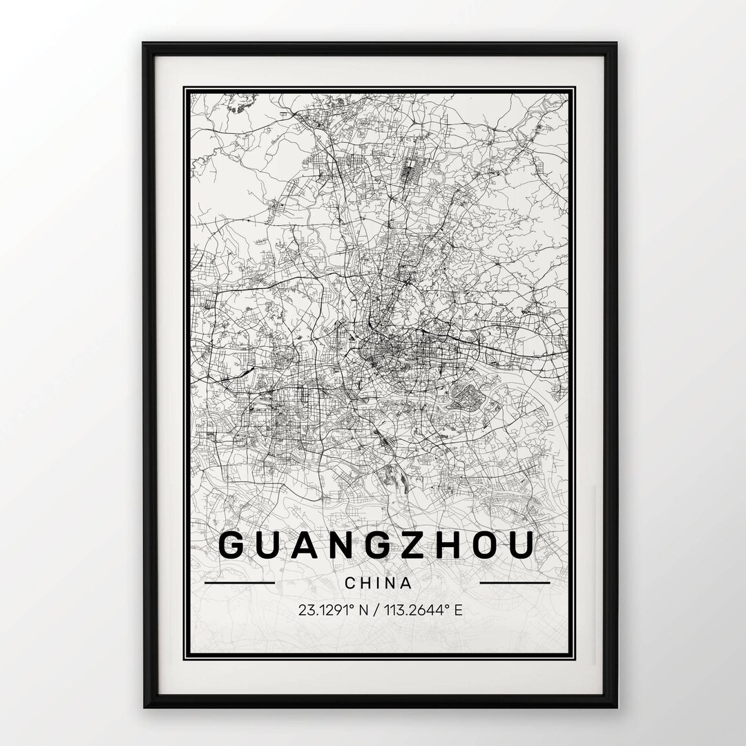 Guangzhou City Map Print Modern Contemporary Poster in Sizes 50x70 Fit ...