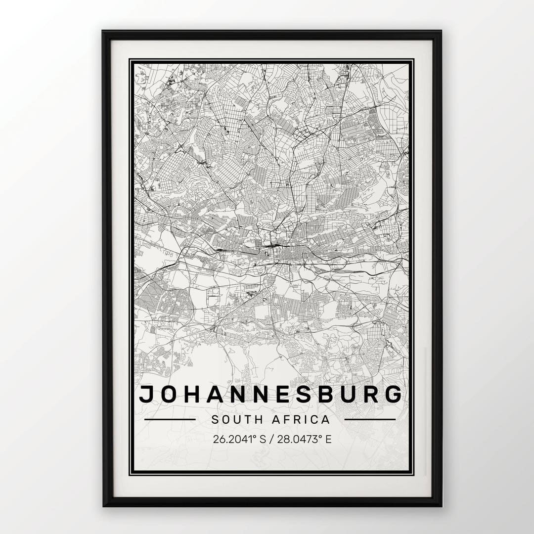 Johannesburg City Map Print Modern Contemporary Poster in Sizes 50x70 ...