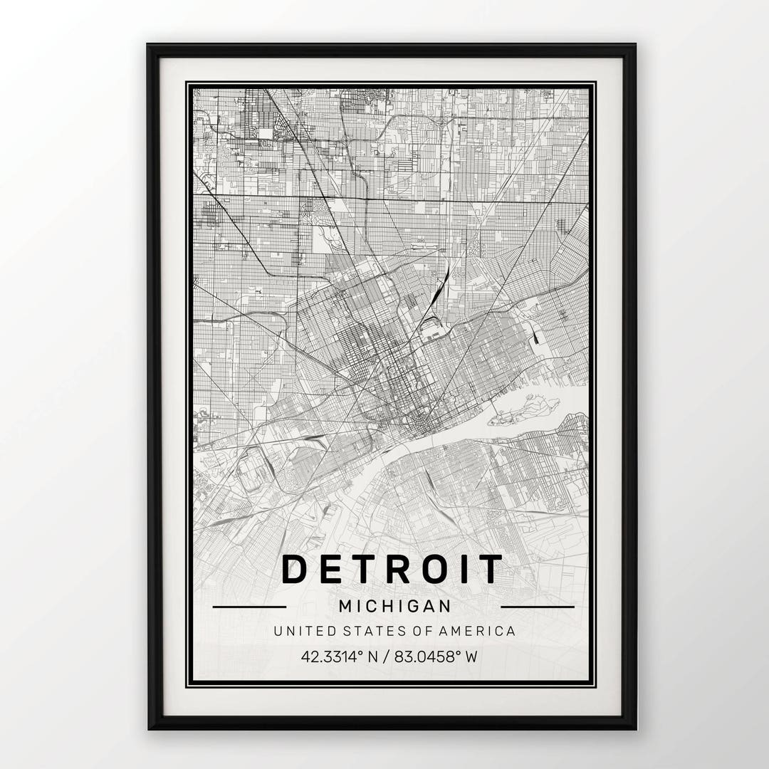 Detroit City Map Print, Modern Contemporary Poster in Sizes 50x70 Fit ...