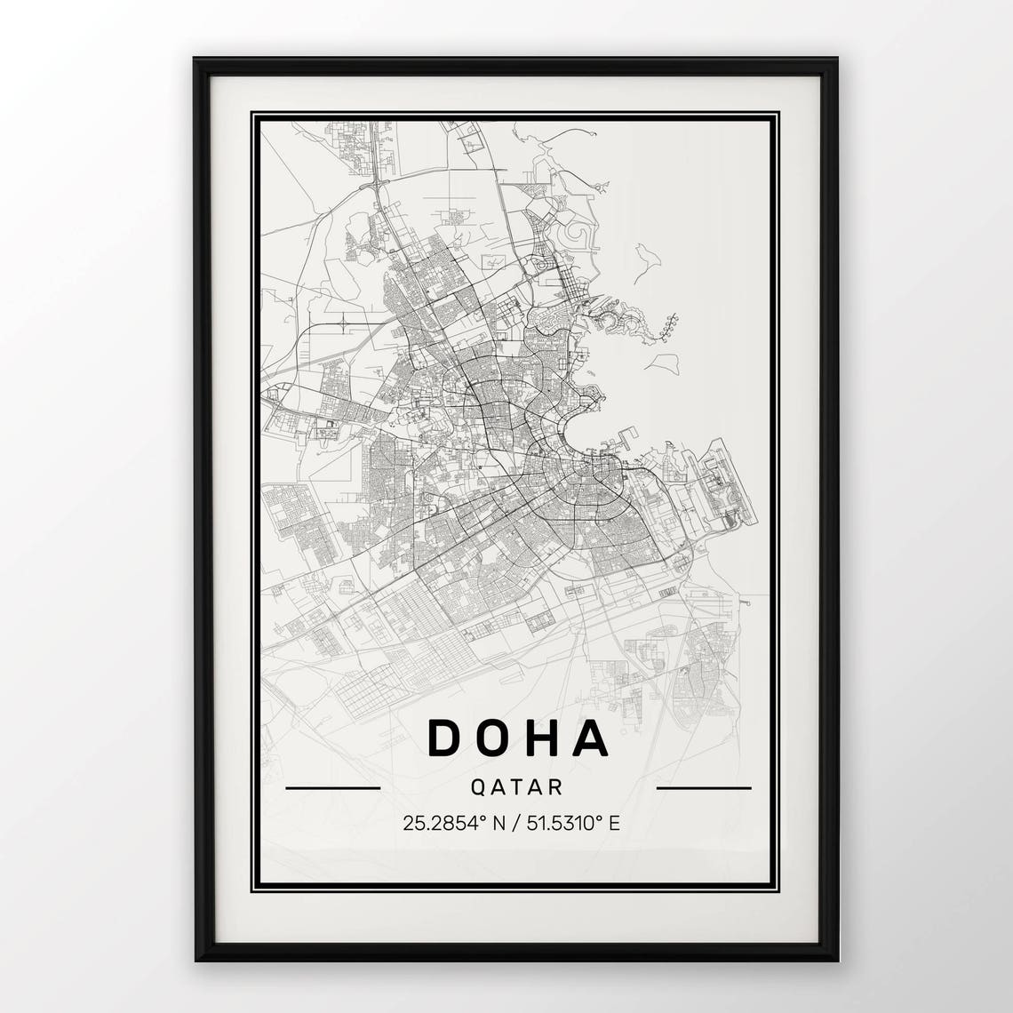 Doha City Map Print Modern Contemporary Poster in Sizes 50x70 - Etsy