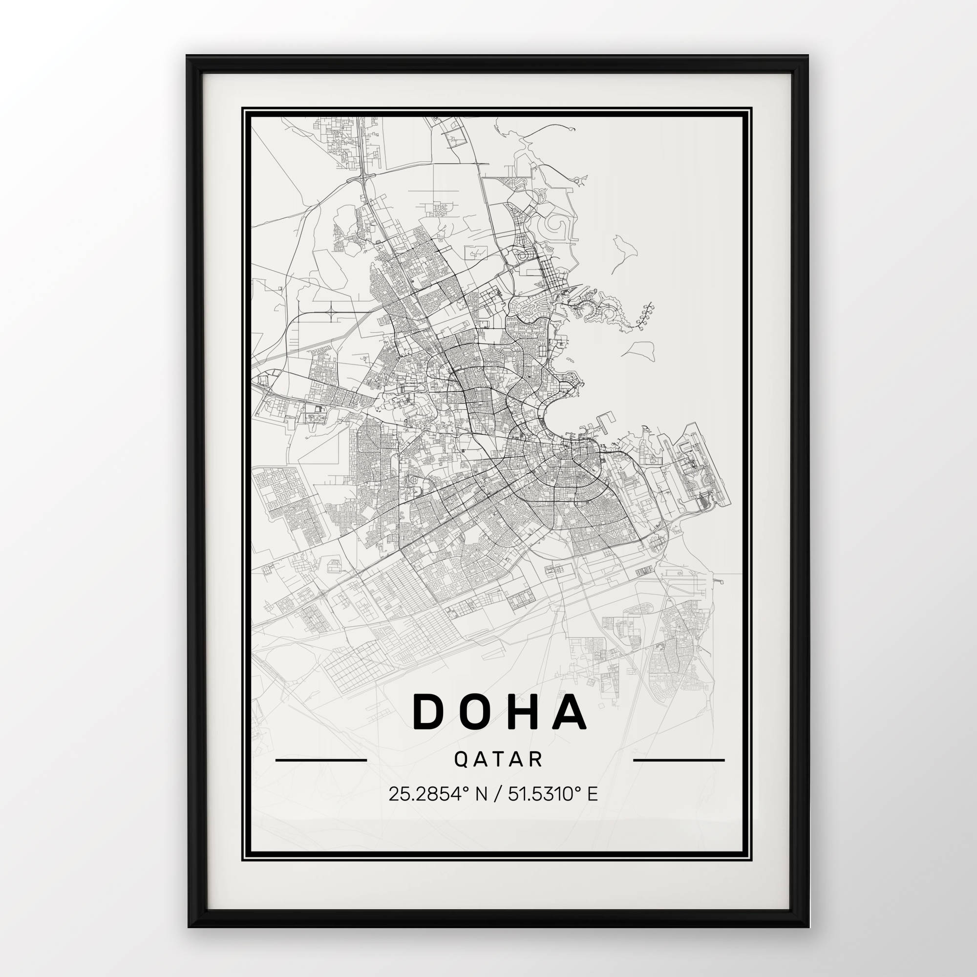 Doha City Map Print Modern Contemporary poster in sizes 50x70 | Etsy