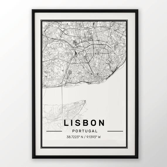 Lisbon City Map Print Modern Contemporary poster in sizes | Etsy