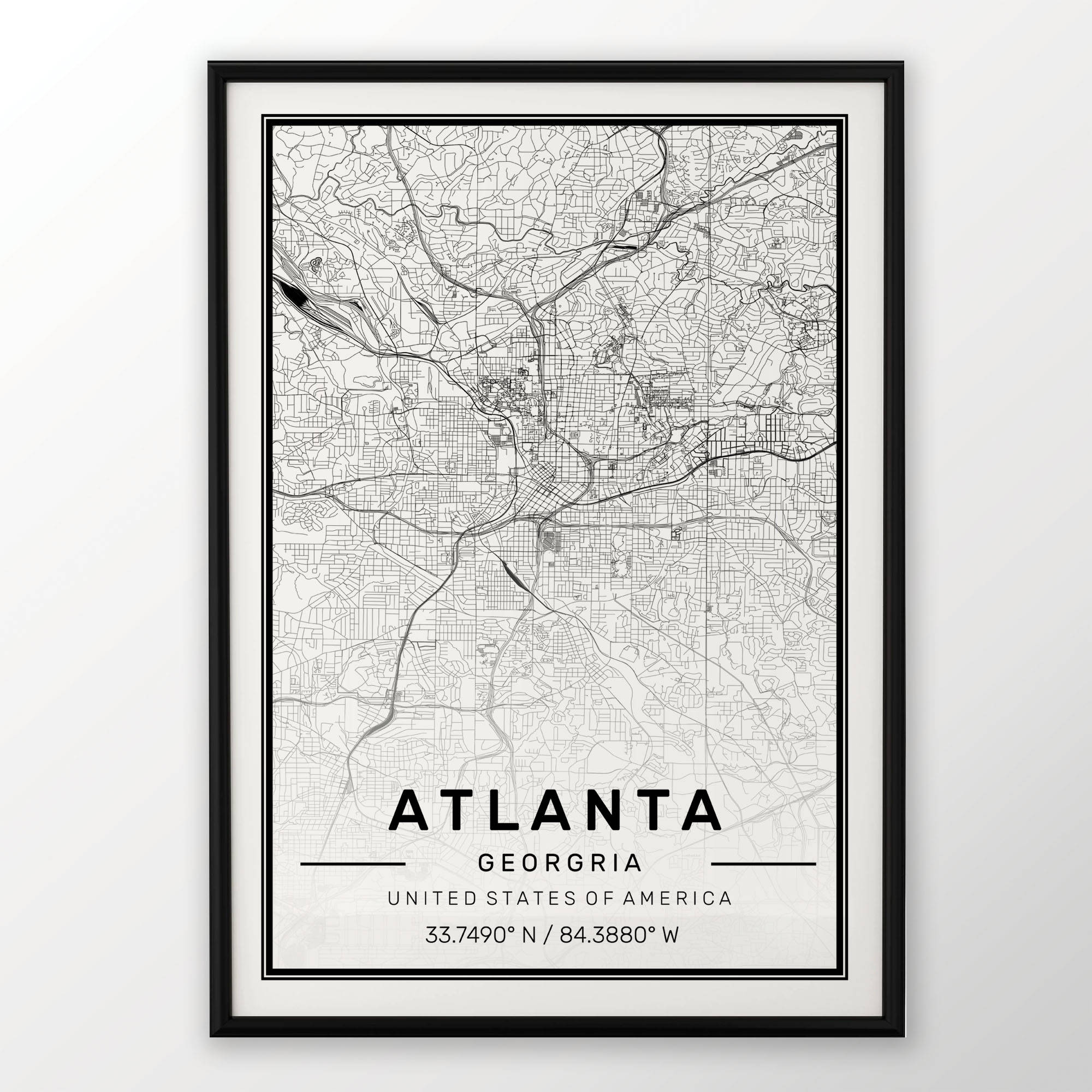 Atlanta City Map Print Modern Contemporary Poster in Sizes - Etsy