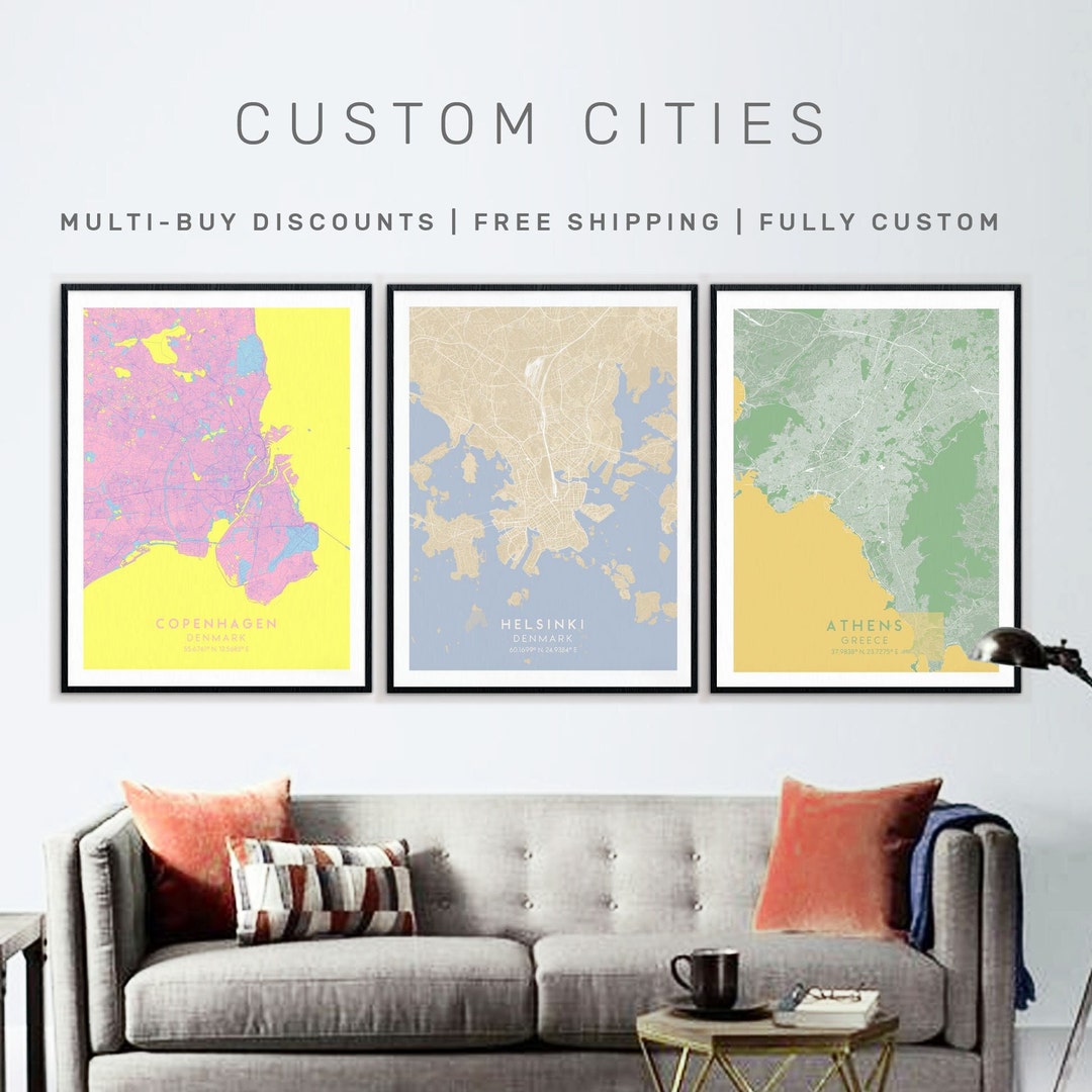 Any Map Location Prints With 3 for 2 Offer, Map Print, City Map, City ...