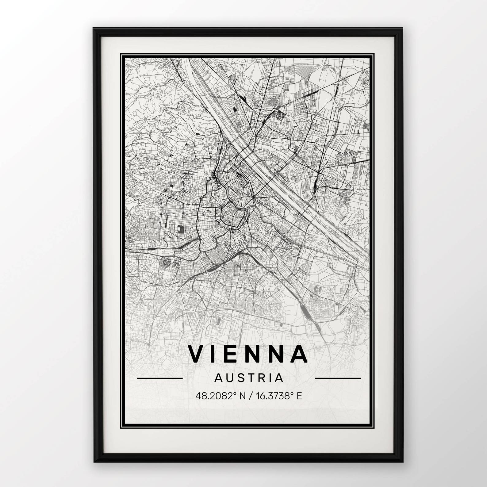 Vienna City Map Print Modern Contemporary Poster in Sizes | Etsy