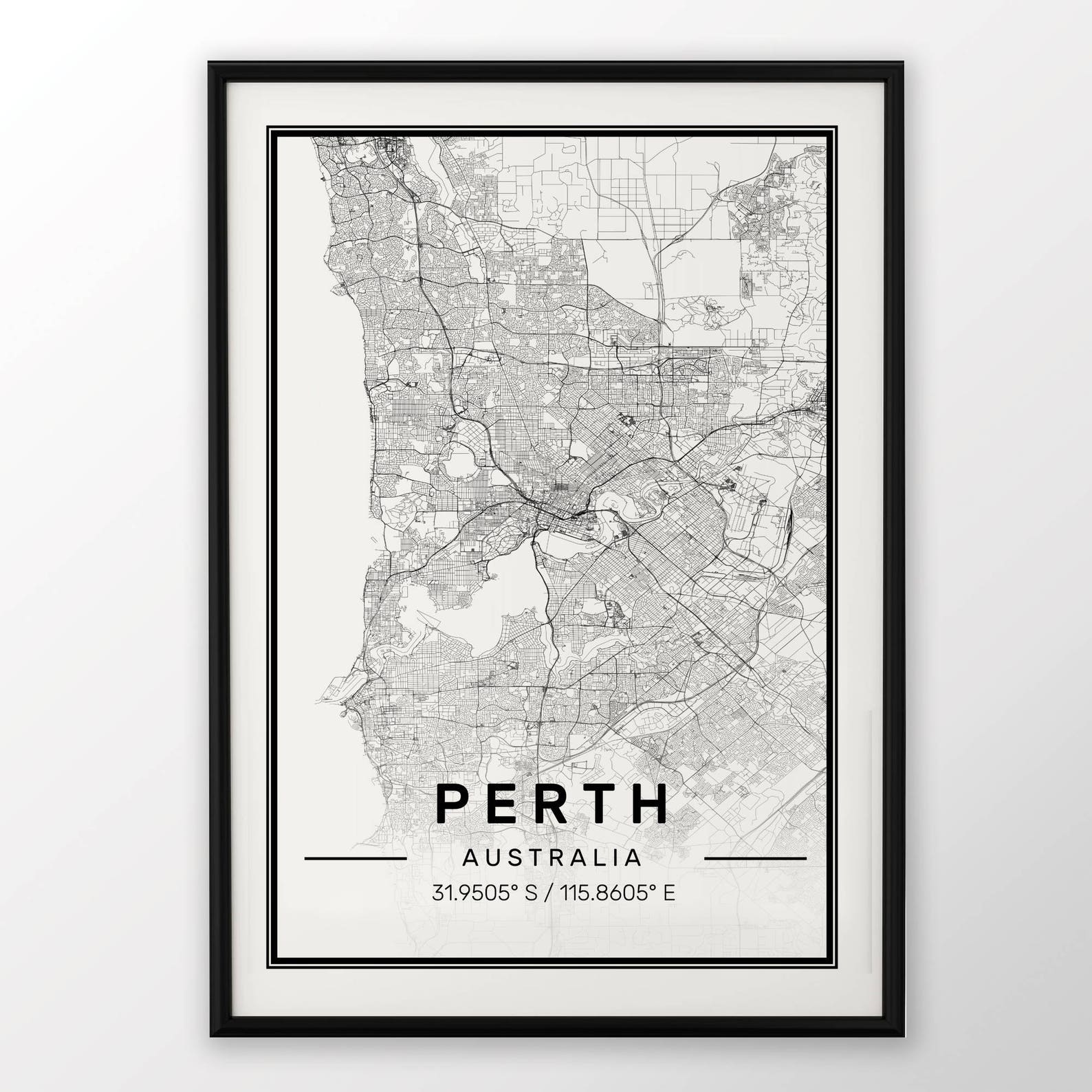 Perth City Map Print Modern Contemporary Poster in Sizes 50x70 Fit for ...