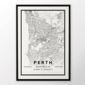 Perth City Map Print Modern Contemporary Poster in Sizes 50x70 Fit for ...