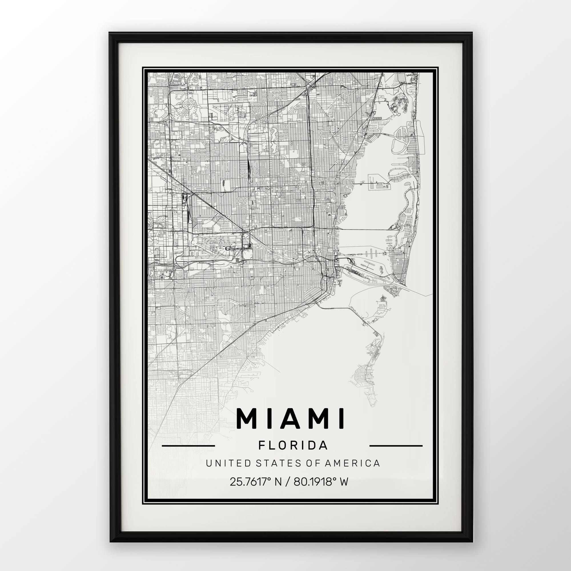Miami City Map Print Modern Contemporary Poster in Sizes 50x70 | Etsy