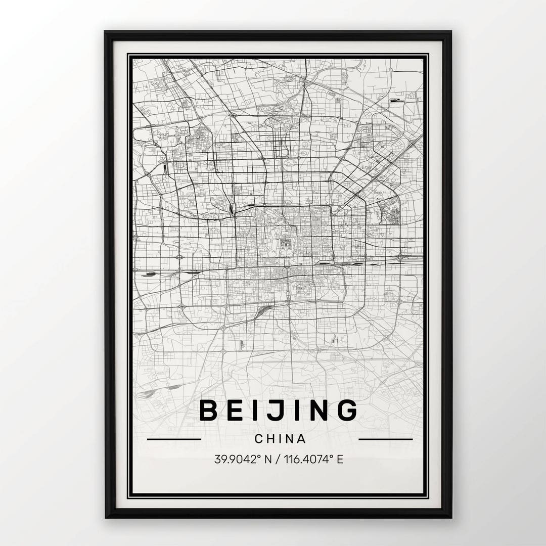 Beijing City Map Print, Modern Contemporary Poster in Sizes 50x70 Fit ...
