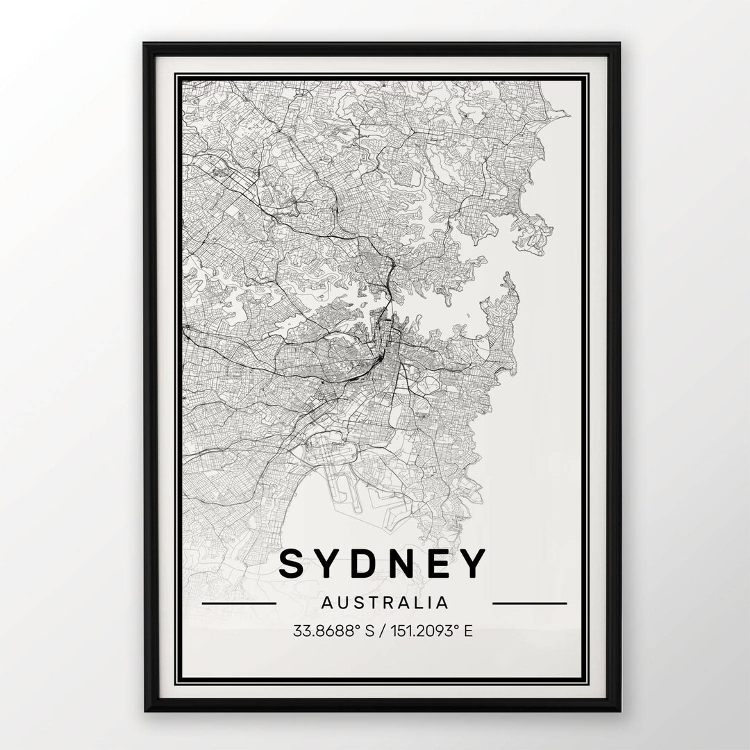 Sydney City Map Print, Modern Contemporary Poster in Sizes 50x70 Fit ...