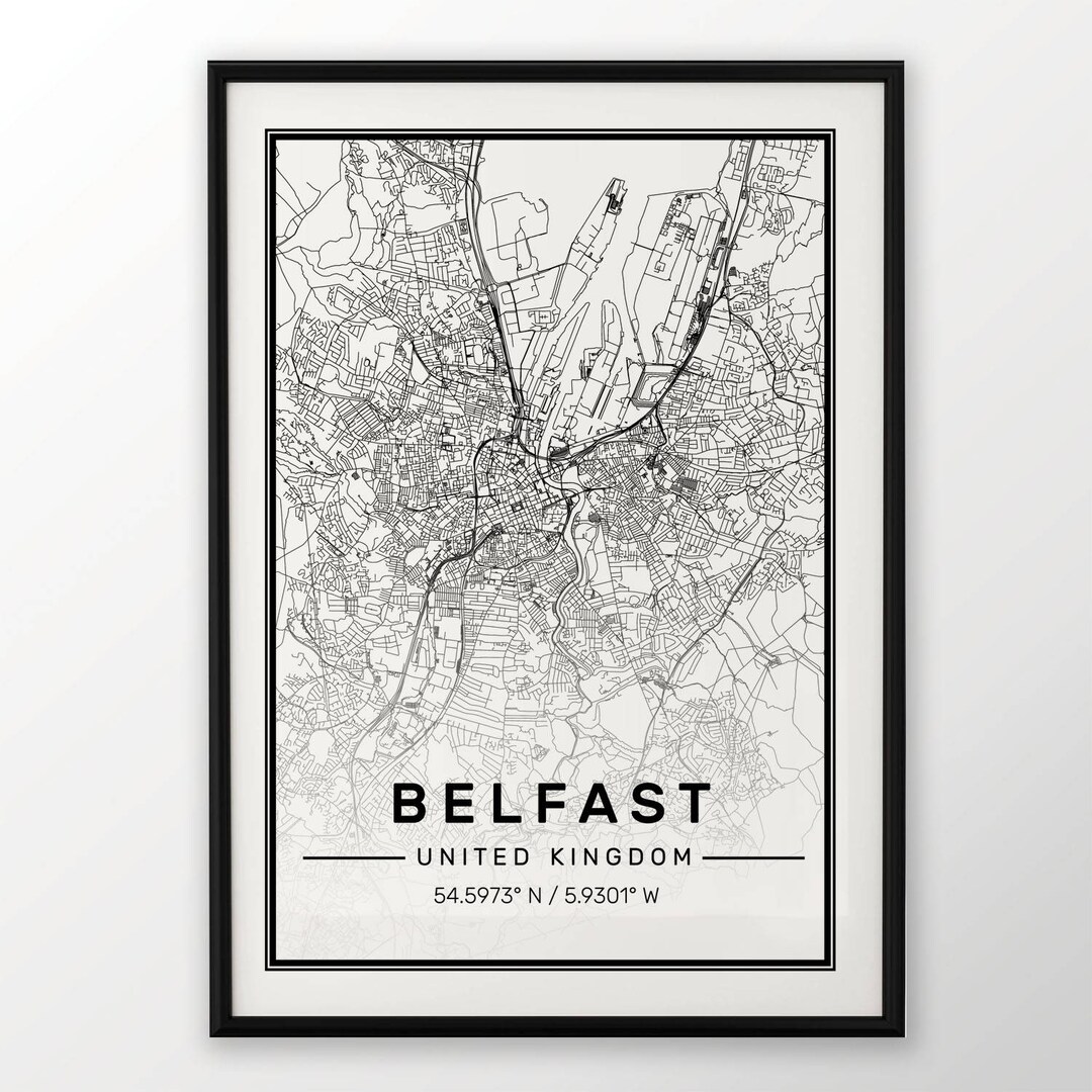 Belfast City Map Print, Modern Contemporary Poster in Sizes 50x70 Fit ...
