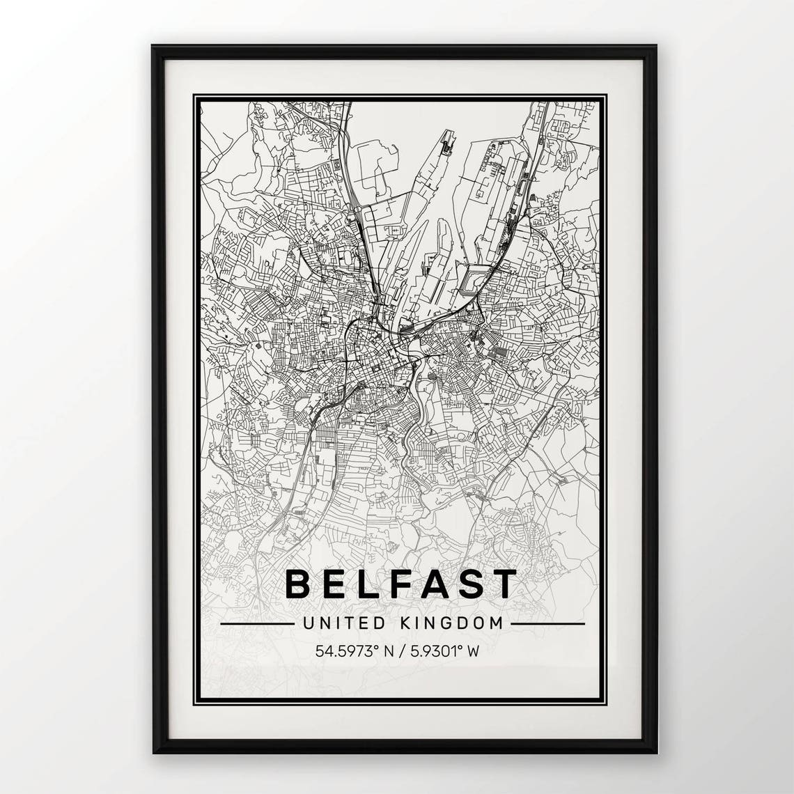 Belfast City Map Print Modern Contemporary Poster in Sizes - Etsy