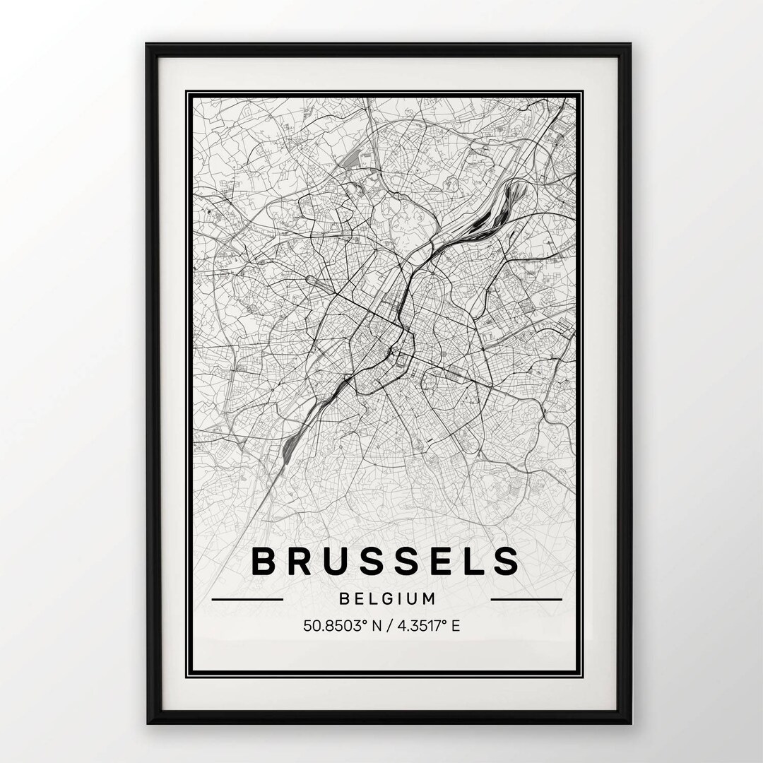 Brussels City Map Print, Modern Contemporary Poster in Sizes 50x70 Fit ...