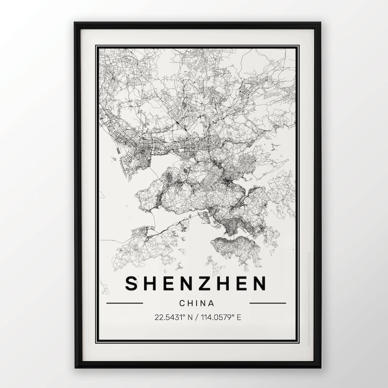 Shenzhen City Map Print Modern Contemporary Poster in Sizes | Etsy