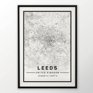 Leeds City Map Print Modern Contemporary Poster in Sizes 50x70 Fit for ...