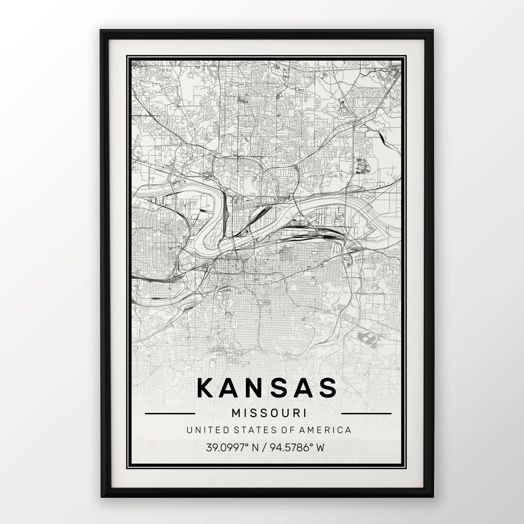 Kansas City Map Print, Modern Contemporary Poster in Sizes 50x70 Fit ...