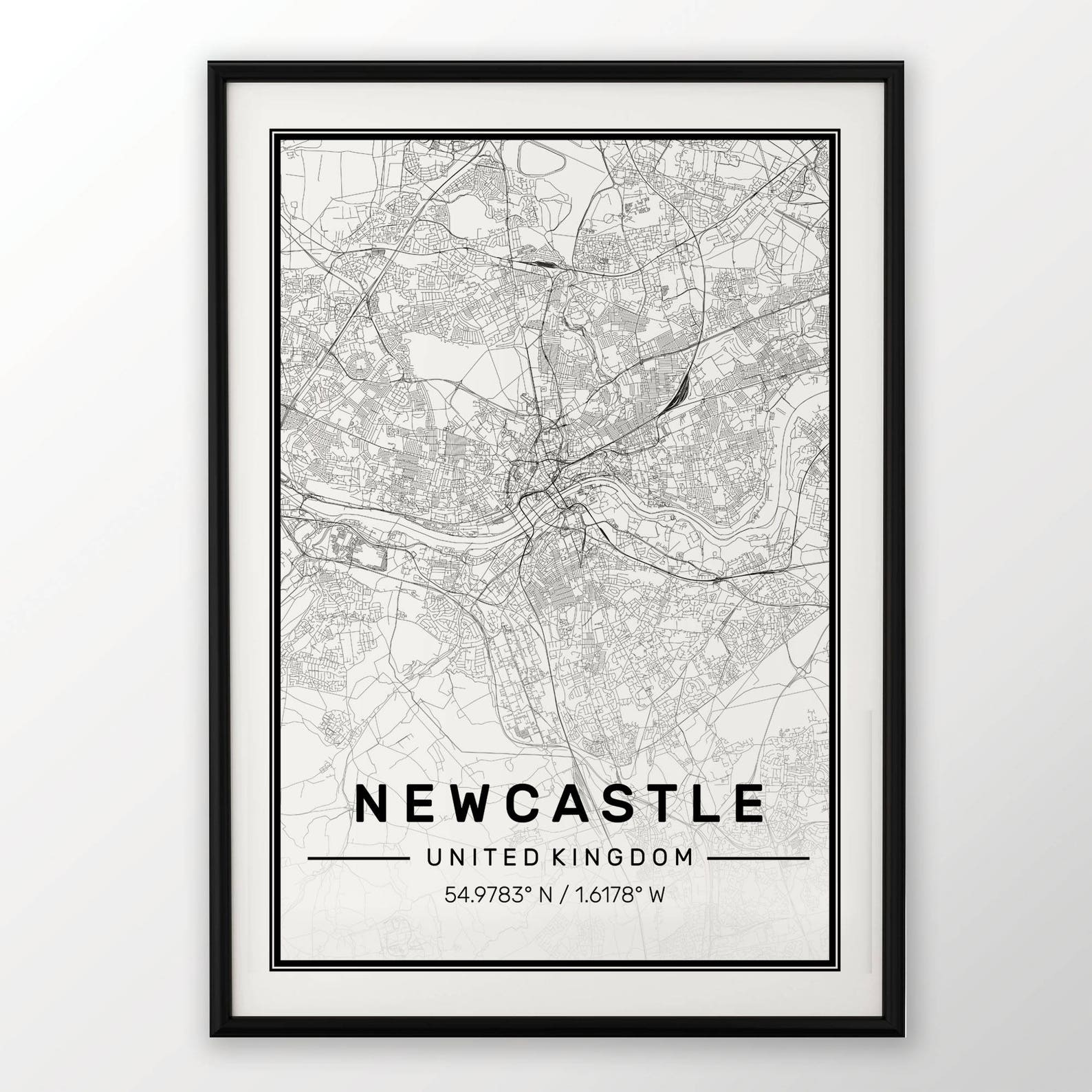 Newcastle City Map Print Modern Contemporary Poster in Sizes - Etsy