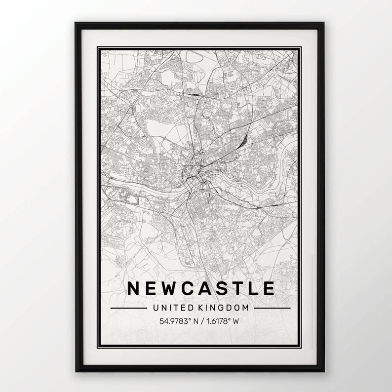 Newcastle City Map Print Modern Contemporary Poster in Sizes - Etsy