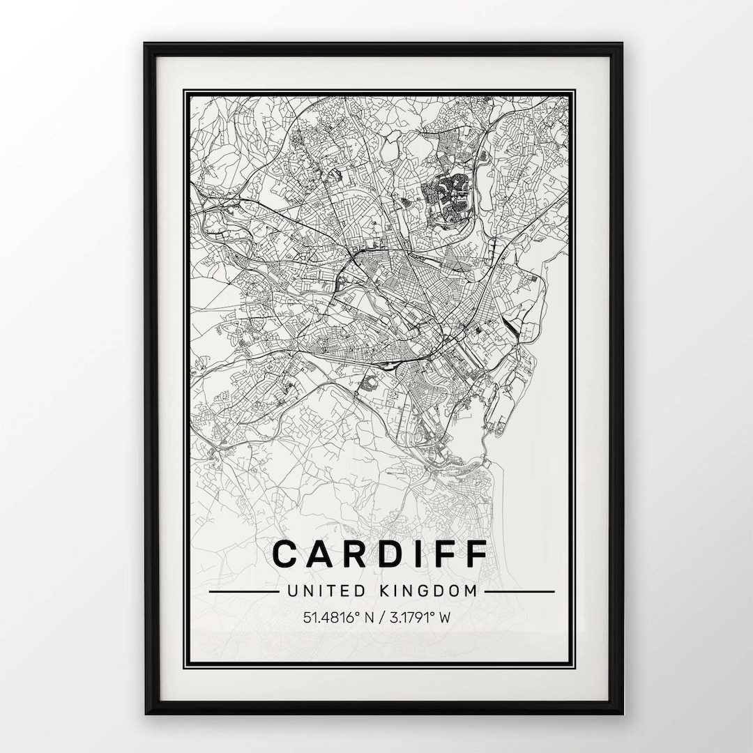 Cardiff City Map Print, Modern Contemporary Poster in Sizes 50x70 Fit ...