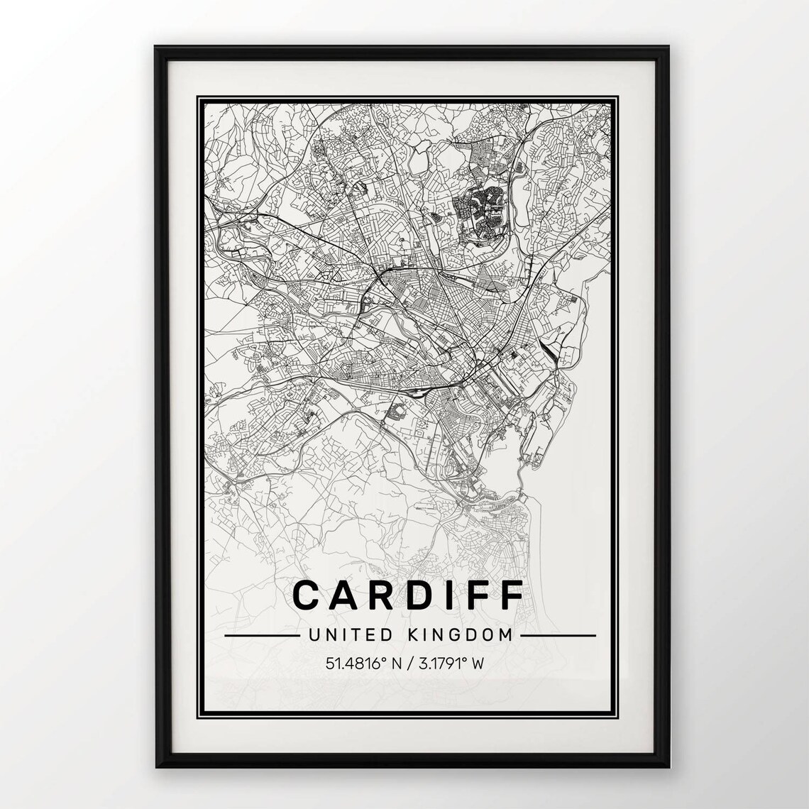 Cardiff City Map Print Modern Contemporary poster in sizes | Etsy
