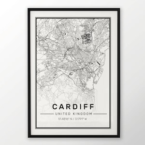 Cardiff City Map Print, Modern Contemporary Poster in Sizes 50x70 Fit ...