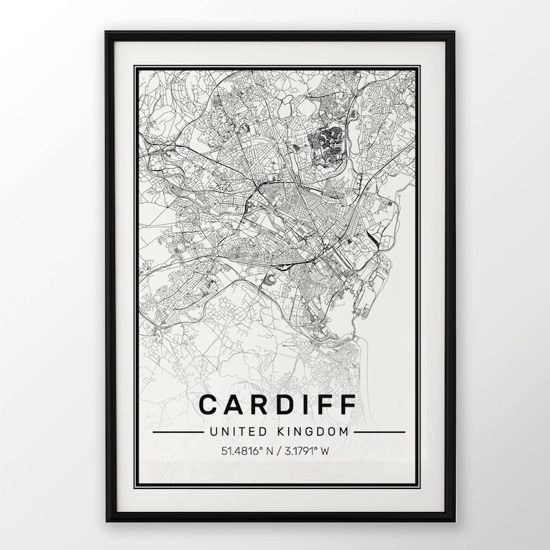 Cardiff City Map Print Modern Contemporary poster in sizes | Etsy