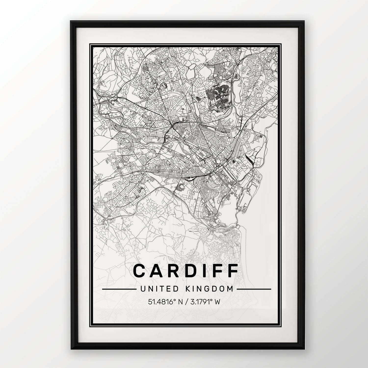 Cardiff City Map Print Modern Contemporary poster in sizes | Etsy