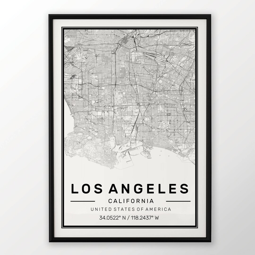 Los Angeles City Map Print, Modern Contemporary Poster in Sizes 50x70 ...