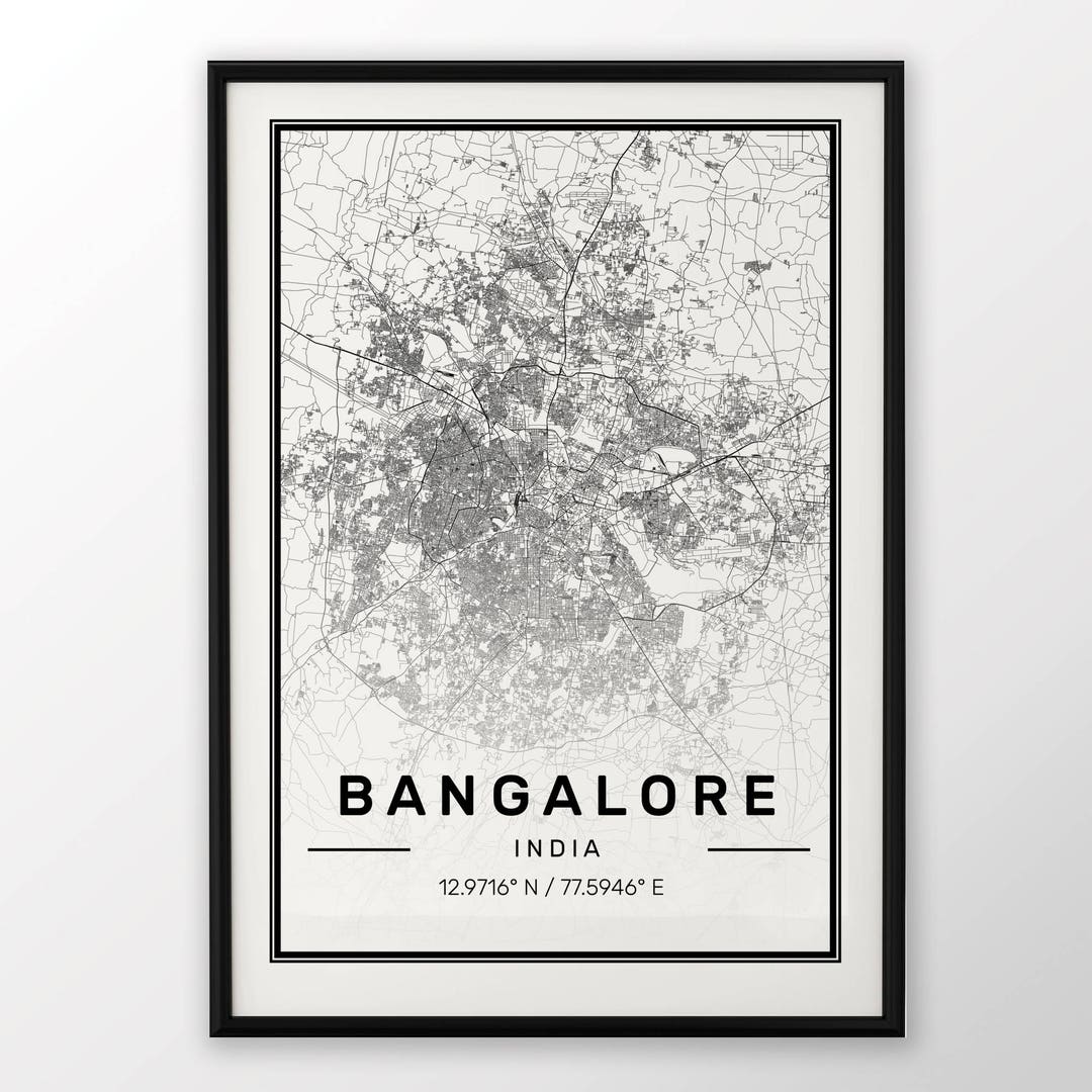 Bangalore City Map Print, Modern Contemporary Poster in Sizes 50x70 Fit ...