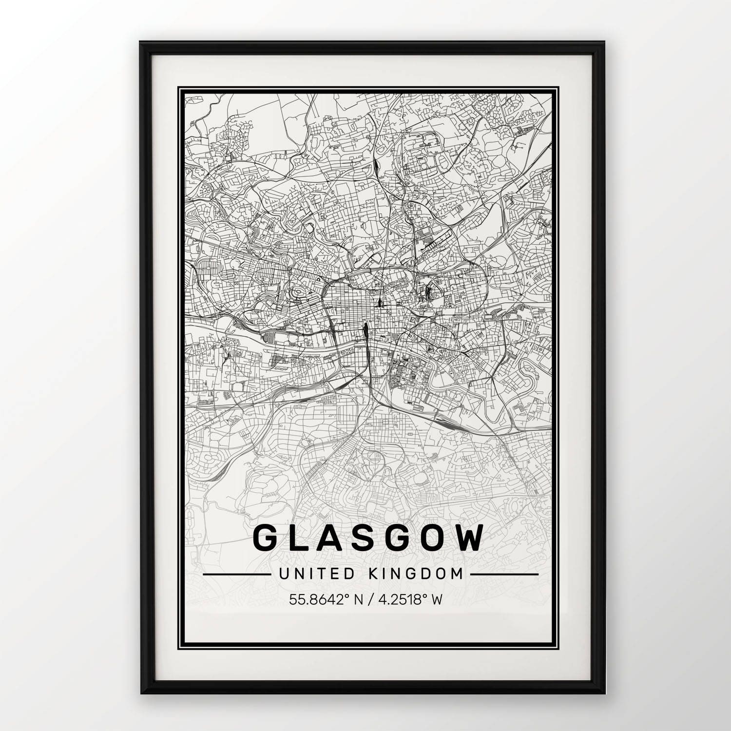 Glasgow City Map Print Modern Contemporary Poster in Sizes - Etsy UK