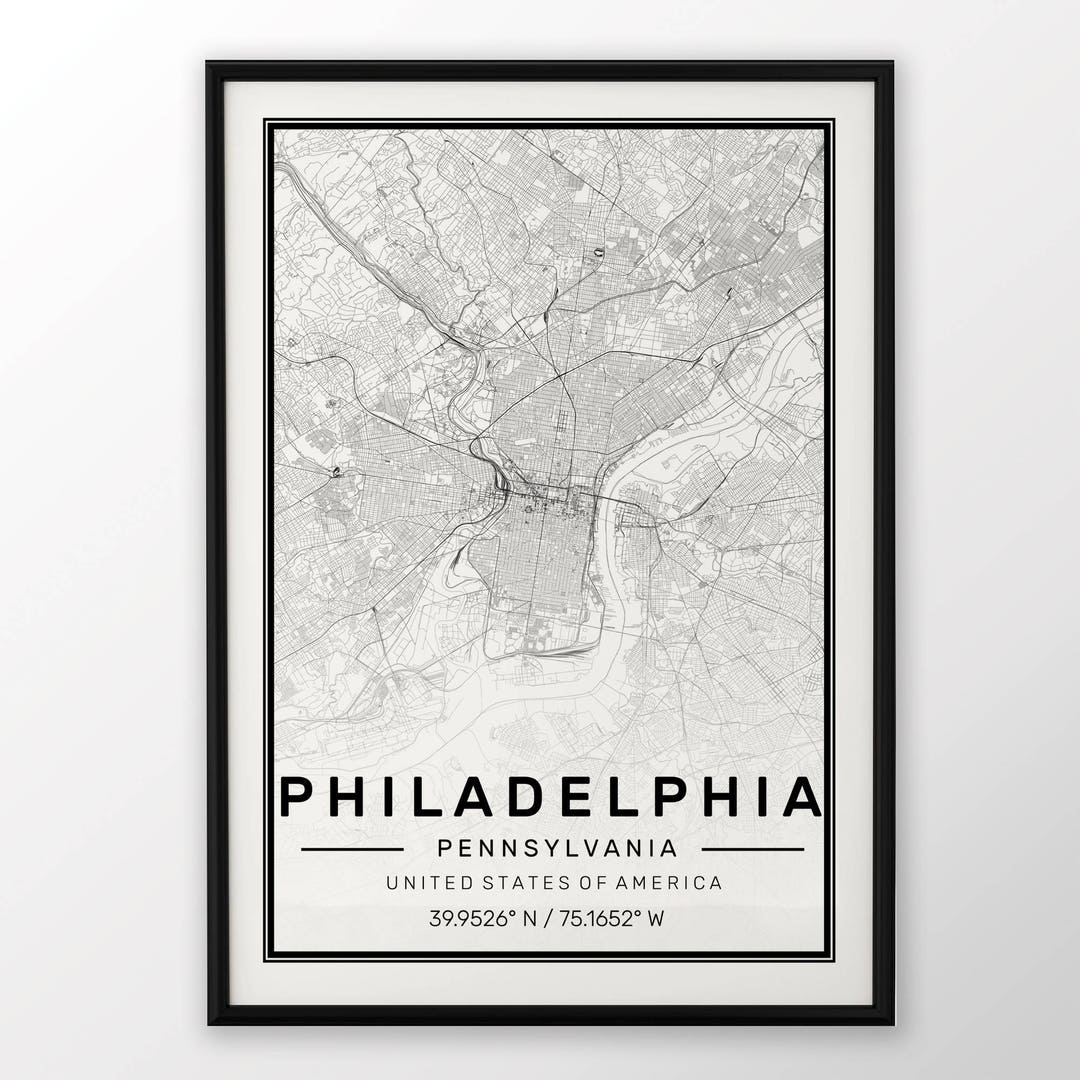 Philadelphia City Map Print, Modern Contemporary Poster in Sizes 50x70 ...