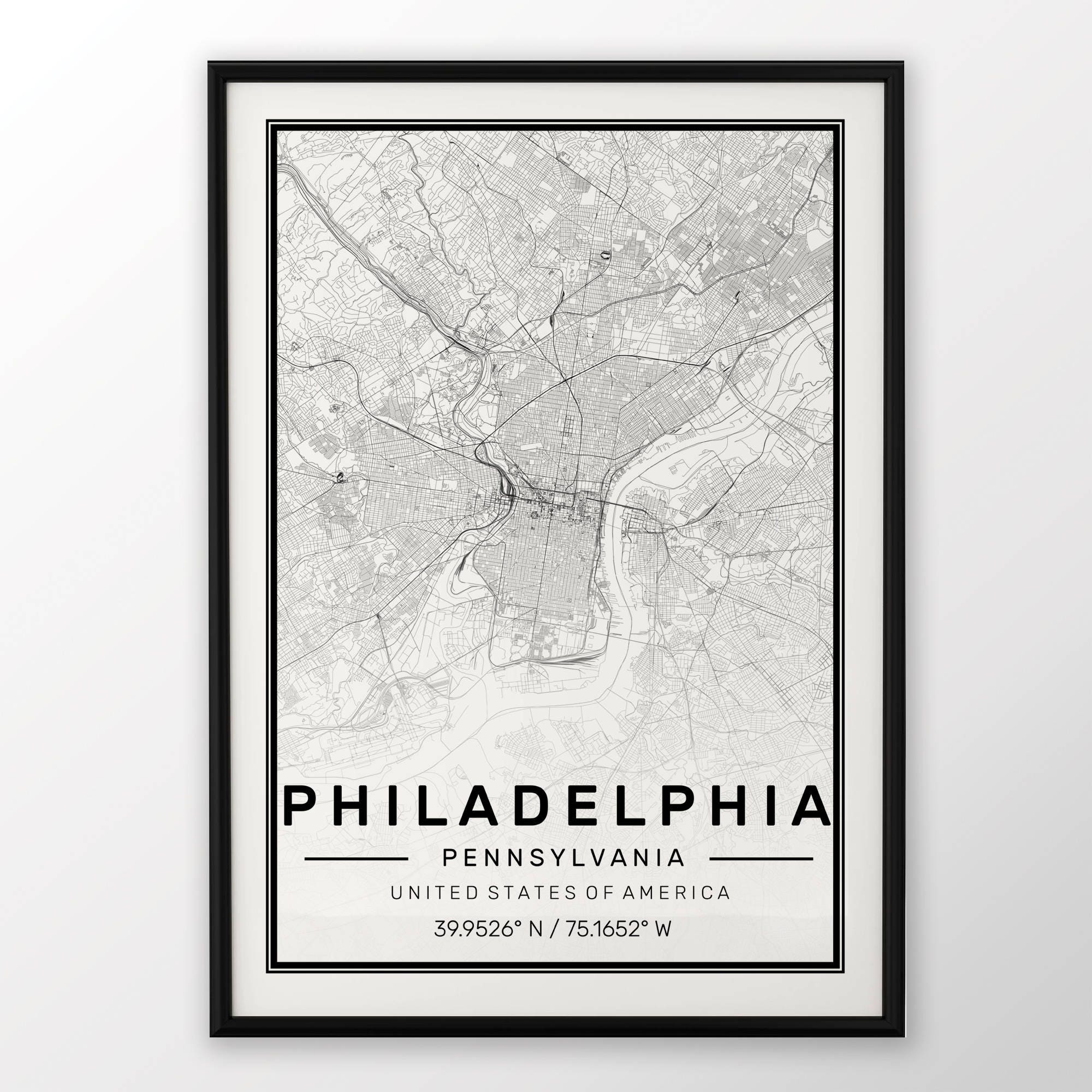 Philadelphia City Map Print Modern Contemporary Poster in - Etsy