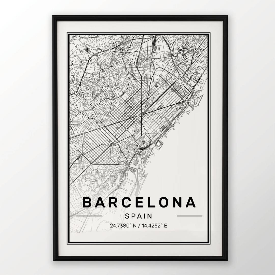 Barcelona City Map Print, Modern Contemporary Poster in Sizes 50x70 Fit ...
