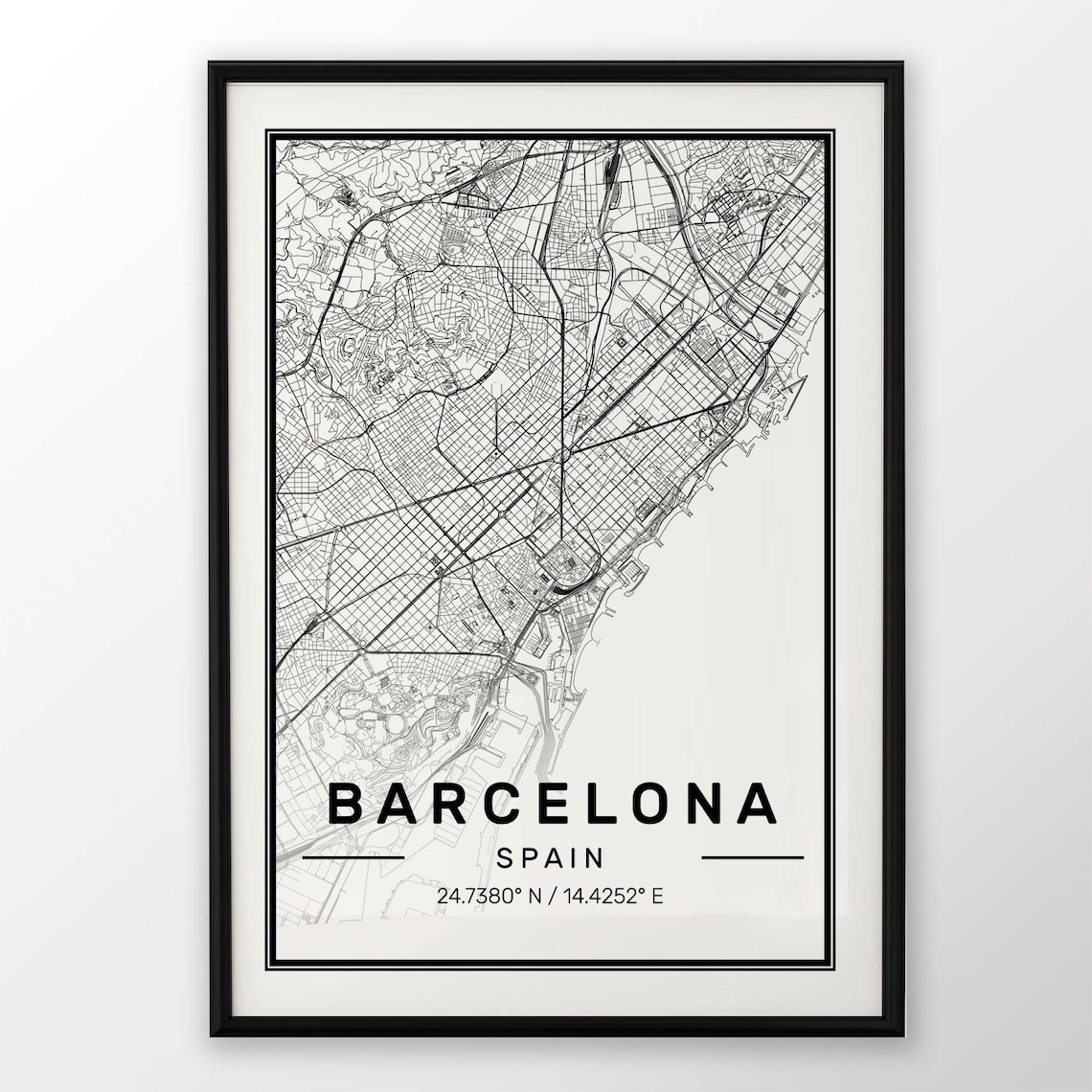 Barcelona City Map Print Modern Contemporary Poster in Sizes - Etsy