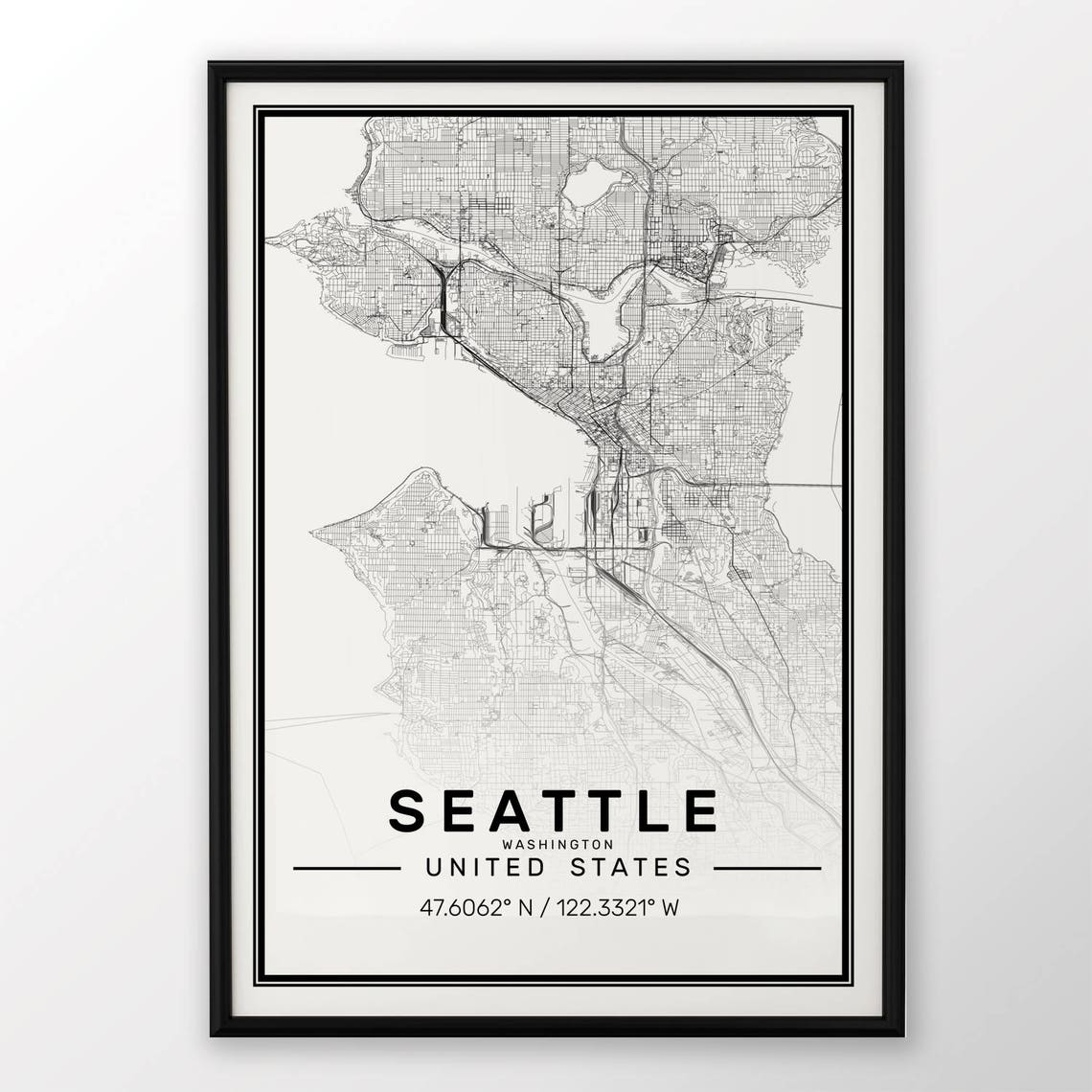 Seattle City Map Print Modern Contemporary Poster in Sizes - Etsy