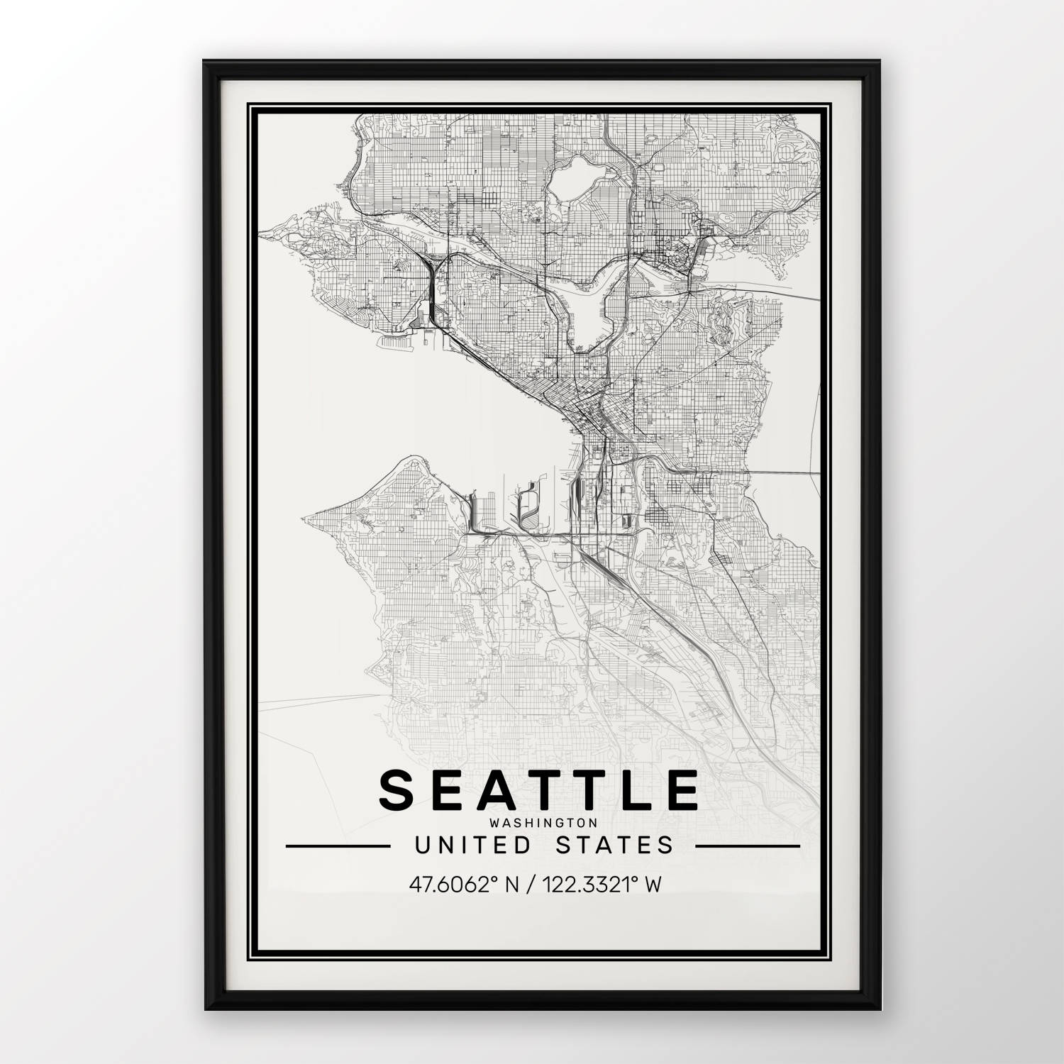 Seattle City Map Print Modern Contemporary Poster in Sizes | Etsy