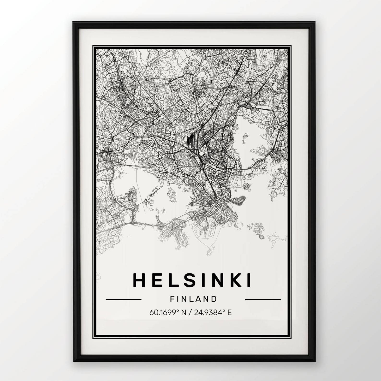 Helsinki City Map Print, Modern Contemporary Poster in Sizes 50x70 Fit ...