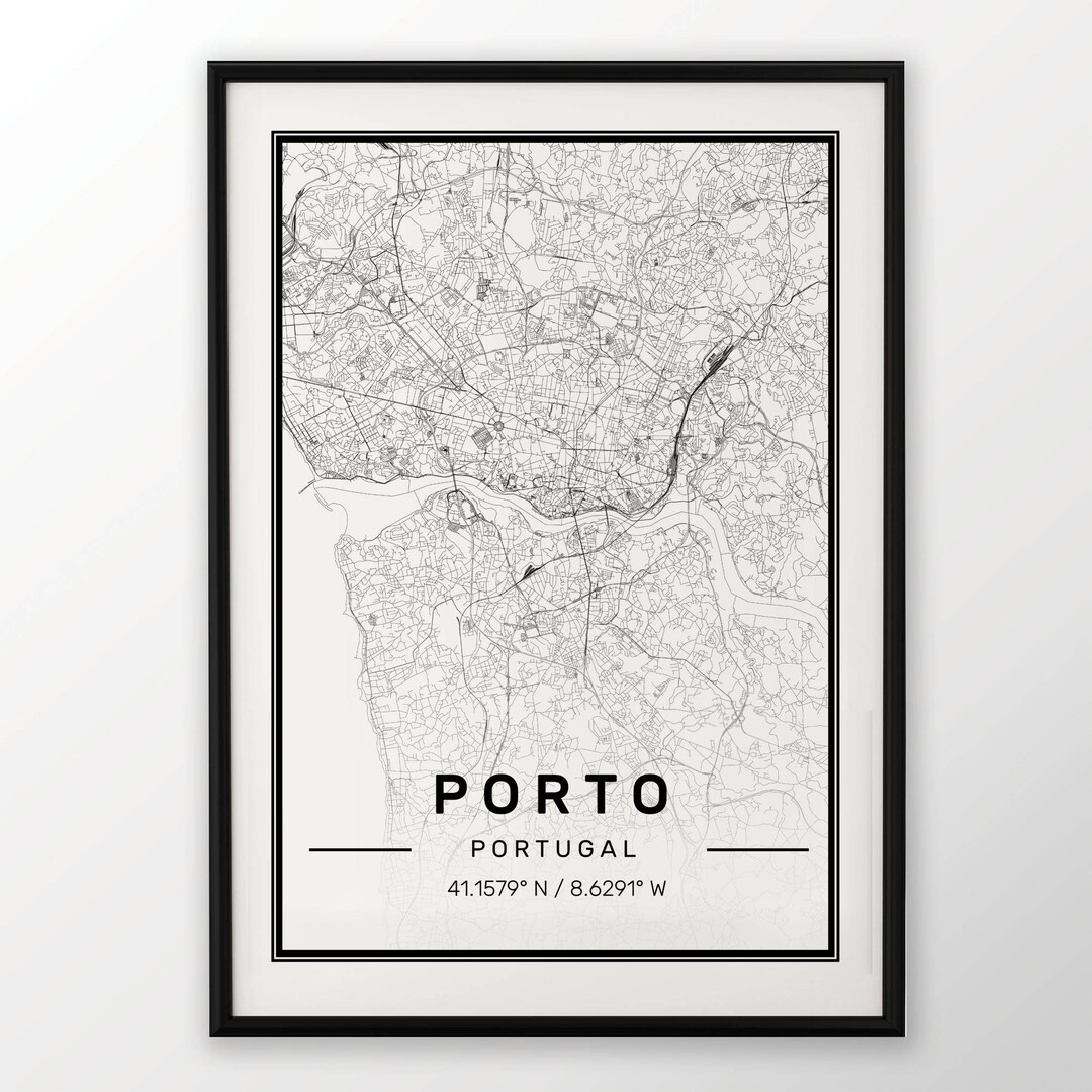 Porto City Map Print Modern Contemporary Poster in Sizes 50x70 Fit for ...