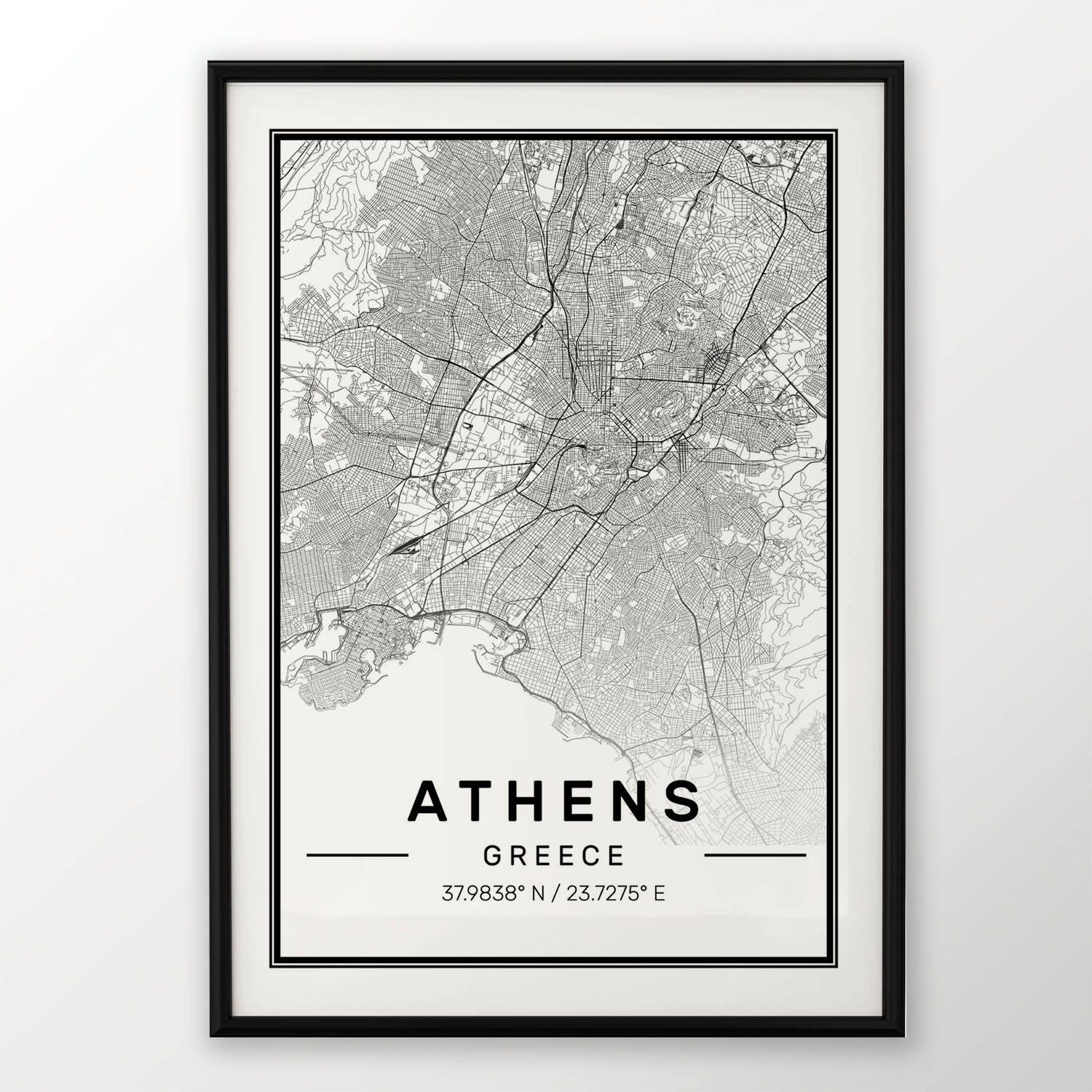 Athens City Map Print, Modern Contemporary Poster in Sizes 50x70 Fit ...