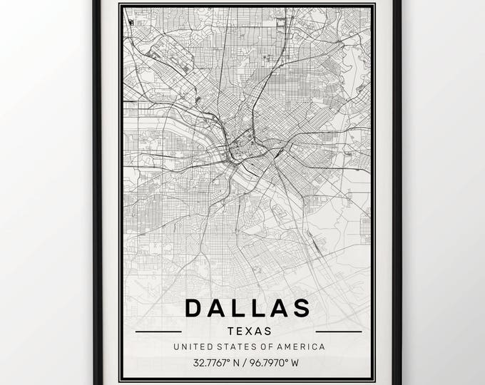 Dallas City Map Print Modern Contemporary Poster in Sizes - Etsy