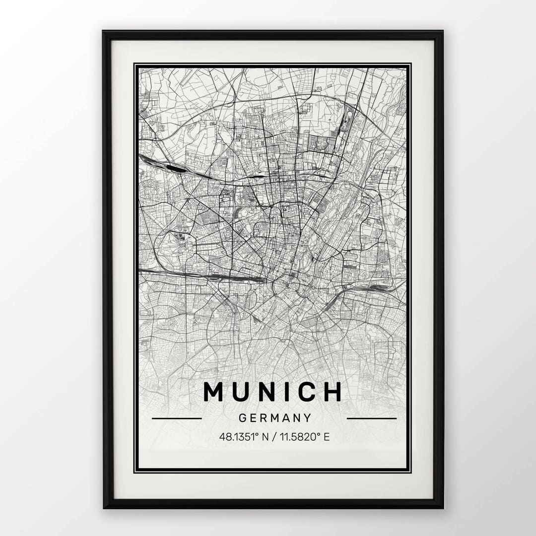 Munich City Map Print Modern Contemporary Poster in Sizes 50x70 Fit for ...