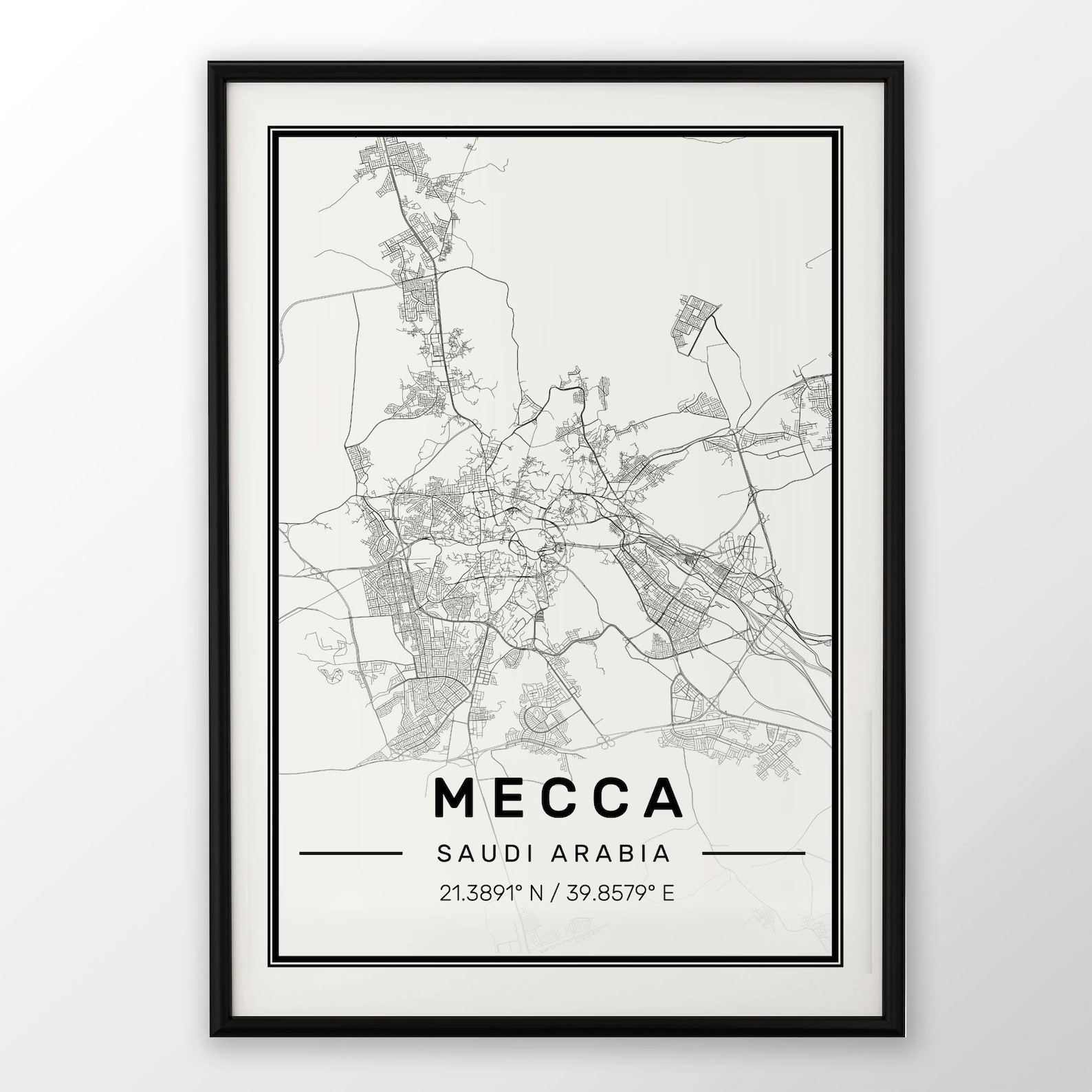 Mecca City Map Print Modern Contemporary Poster in Sizes 50x70 Fit for ...