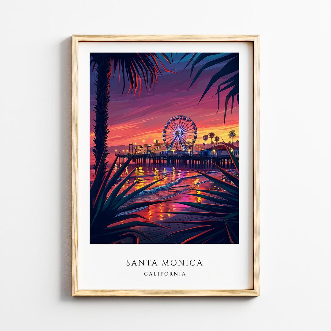 Santa Monica Poster Travel Print Wall Art California Art Wall Hanging ...
