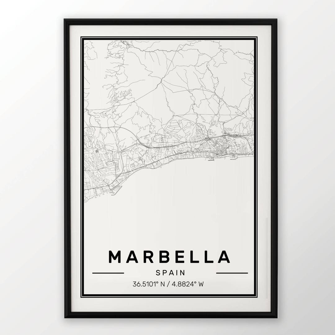 Marbella City Map Print Modern Contemporary Poster in Sizes 50x70 Fit ...