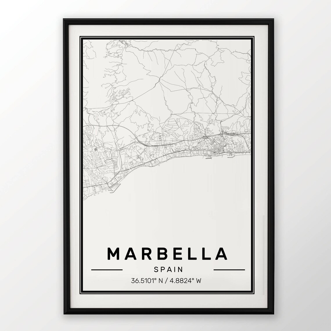 Marbella City Map Print Modern Contemporary Poster in Sizes - Etsy