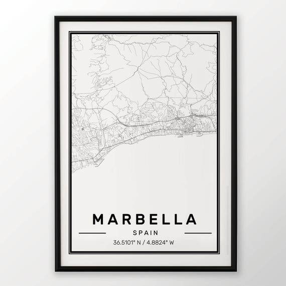 Marbella City Map Print Modern Contemporary Poster in Sizes | Etsy