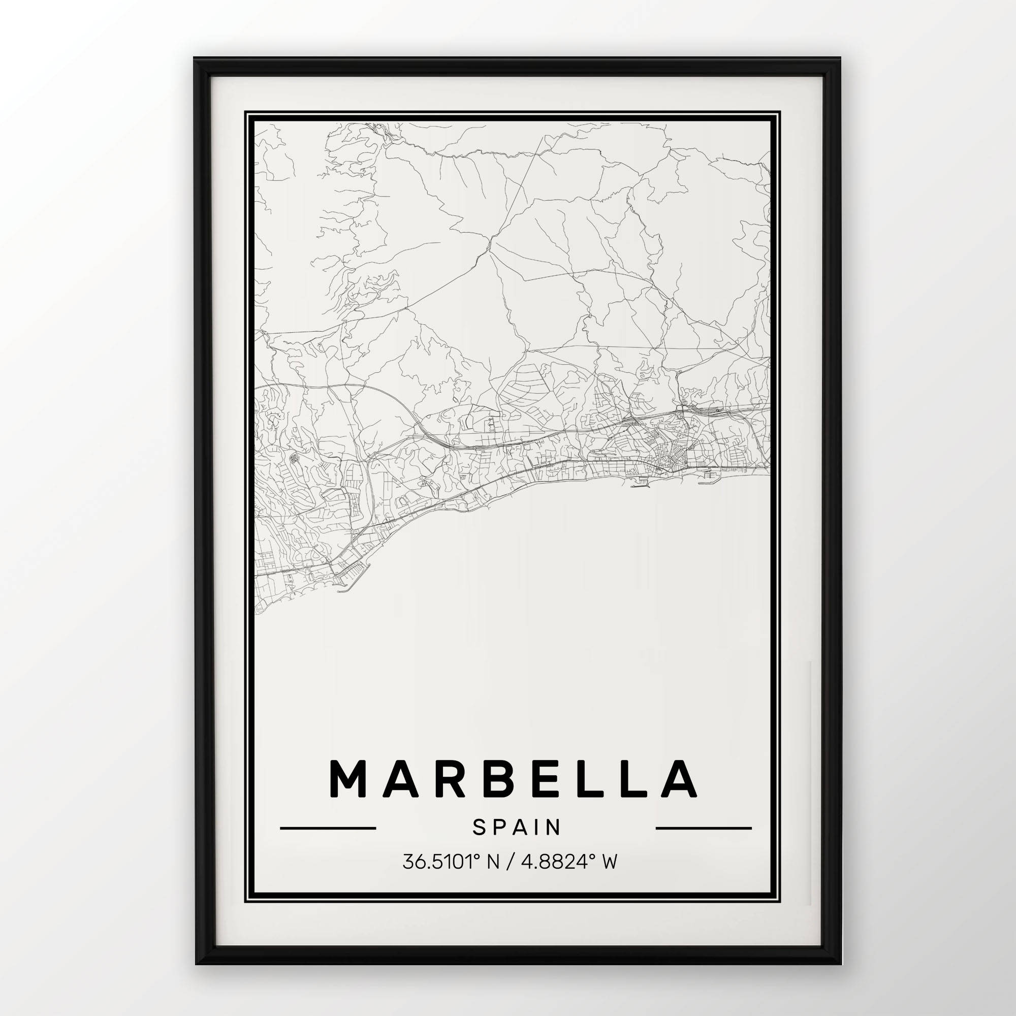 Marbella City Map Print Modern Contemporary Poster in Sizes 50x70 Fit ...